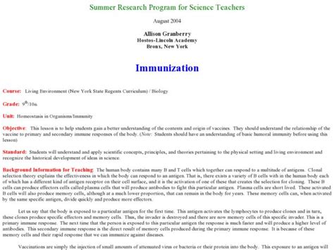 Immunization Lesson Plan For 9th 10th Grade Lesson Planet