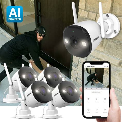 Defender Ai Powered 4k Guard Pro Wi Fi 6 Plug In Security Camera With 64gb Sd Card 4 Pack White