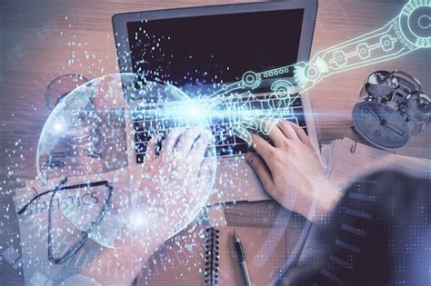 Premium Photo Double Exposure Of Man S Hands Typing Over Computer Keyboard And Data Theme