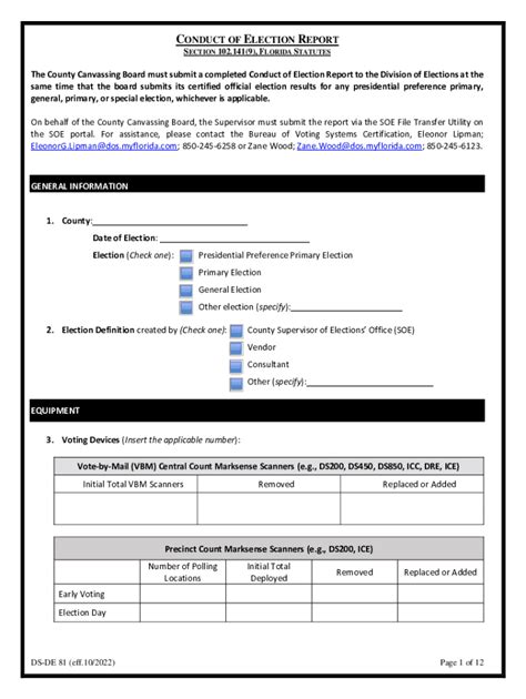 Fillable Online Conduct Of Election Report The County Canvassing Board