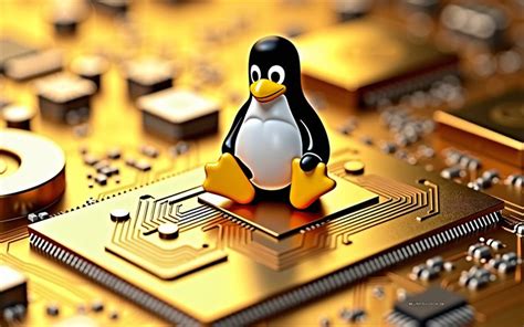 download linux 3d logo 4k golden motherboard linux penguin