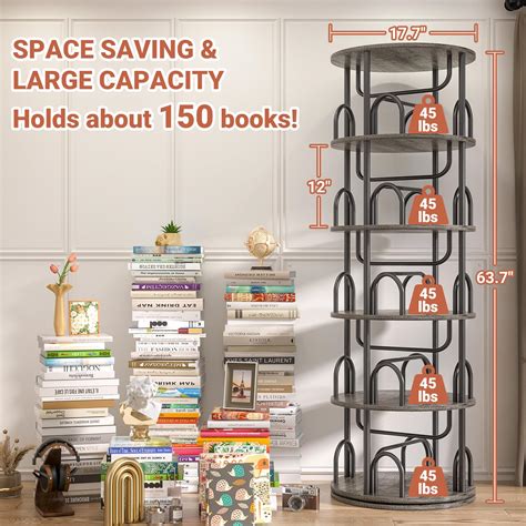 5 Tier Rotating Bookshelf Tower 360 Display Spinning