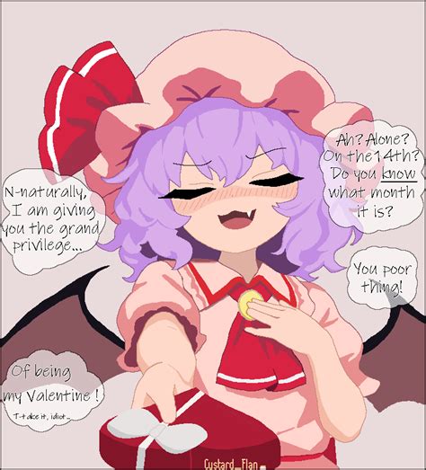 Custard Flan Remilia Scarlet Touhou 1girl Artist Name Ascot Bat Wings Black Border