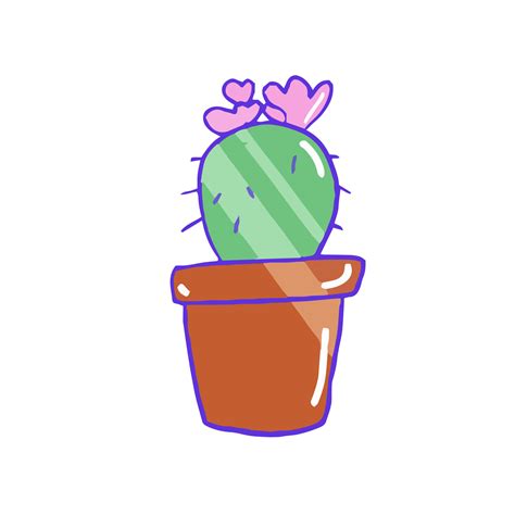 Hand Drawn Aesthetic Cute Cactus With Pink Flowers In The Pot 20148095