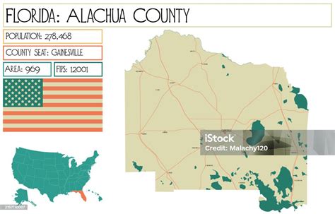 Large And Detailed Map Of Alachua County In Florida Usa Stock