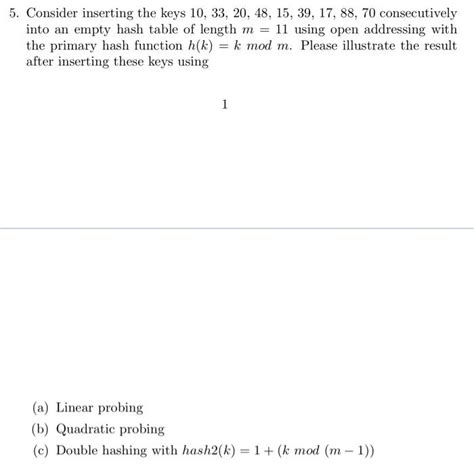 solved 5 consider inserting the keys 10 33 20 48 15
