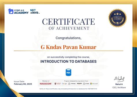 Databases Sql Databasemanagement Nxtwave Certification Pavan Galla