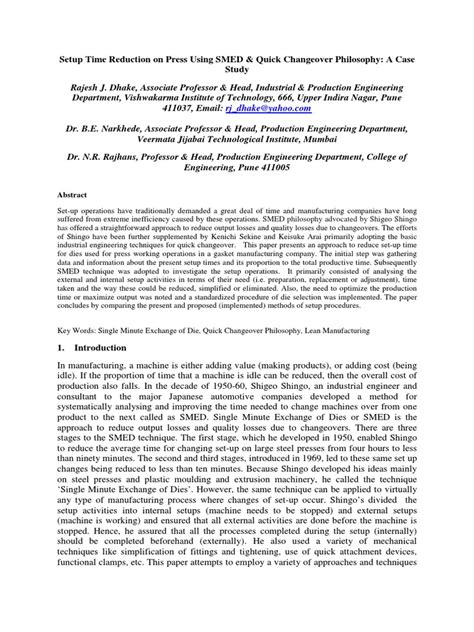 20130614 Set Up Time Reduction On Press Pdf Industries