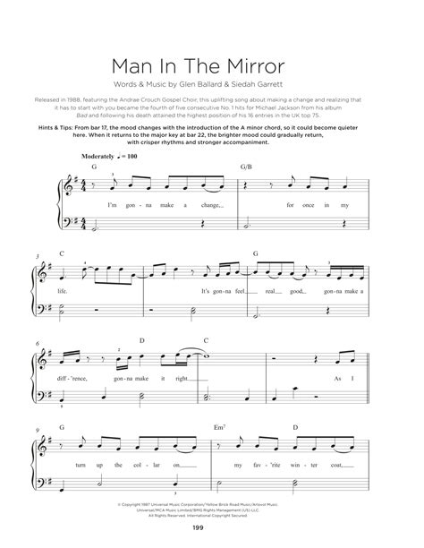 Man In The Mirror By Michael Jackson Sheet Music For Really Easy Piano