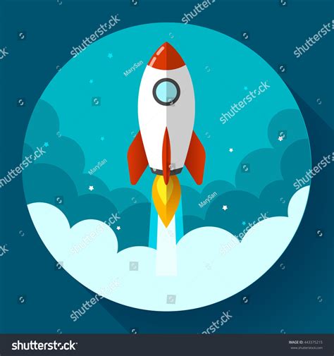 Startup Illustration Rocket Clouds Flat Design Stock Vector Royalty