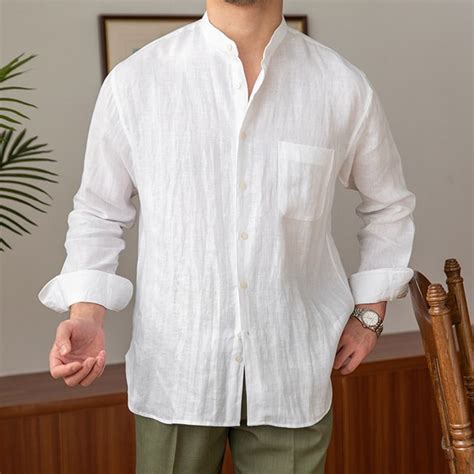 Mens Breathable Linen Stand Collar Shirt Hischarm® Official Online