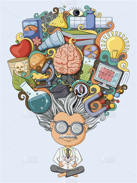 科学家梦想显微镜计算机比例科学实验技术背景讲师绘画插图素材 花瓣网