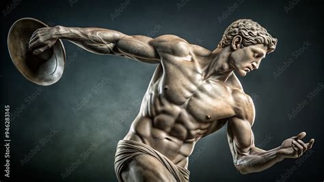 Ancient Greek Statue Of Athletic Male Figure Poised To Throw Discus