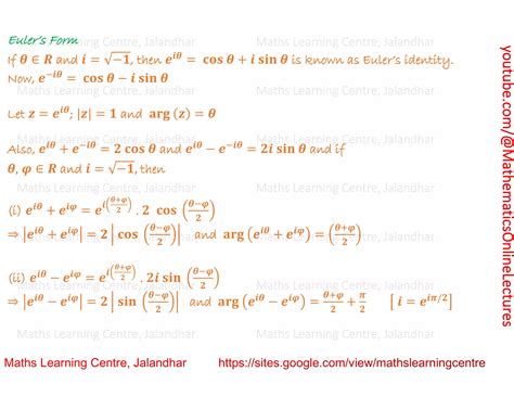 Class 11 Chapter 5 Complex Numbers And Quadratic Equations Euler Formlecture 4pdf