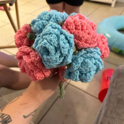 Handmade Accents Handmade Pink And Blue Crochet Flower Bouquet