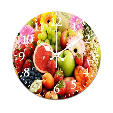 Composition With Assorted Fruits Wall Clock Modern Design Clocks Wall Hanging Home Office School