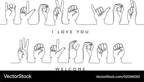 Sign Deaf Language I Love You And Welcome Word Vector Image