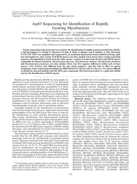 Pdf Sequencing For Identification Of Rapidly Growing Mycobacteria