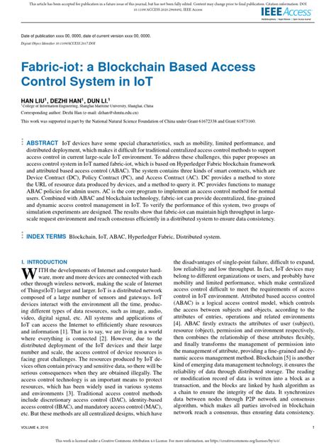 Fabric Iot A Blockchain Based Access Control System In Iot Han Liu Dezhi Han Dun Li Pdf