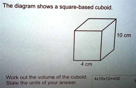 Solved The Diagram Shows A Square Based Cuboid 10 Cm 4 Cm Work Out