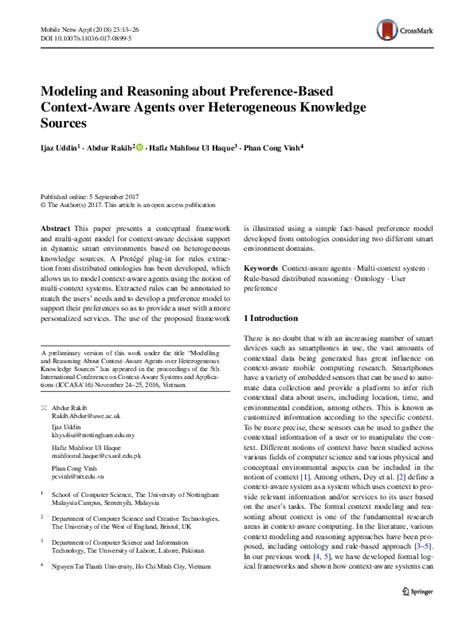 Pdf Modeling And Reasoning About Preference Based Context Aware