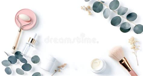 Clean Aesthetic Layout Of Skincare Items For Beauty And Wellness