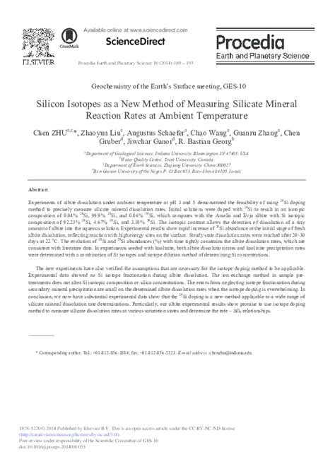 Pdf Silicon Isotopes As A New Method Of Measuring Silicate Mineral Reaction Rates At Ambient