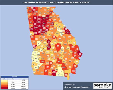 Georgia County Map And Population List In Excel