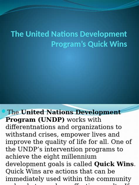 The United Nations Development Programs Quick Wins Pdf United