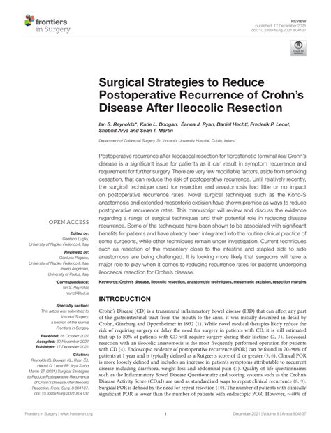 Pdf Surgical Strategies To Reduce Postoperative Recurrence Of Crohns