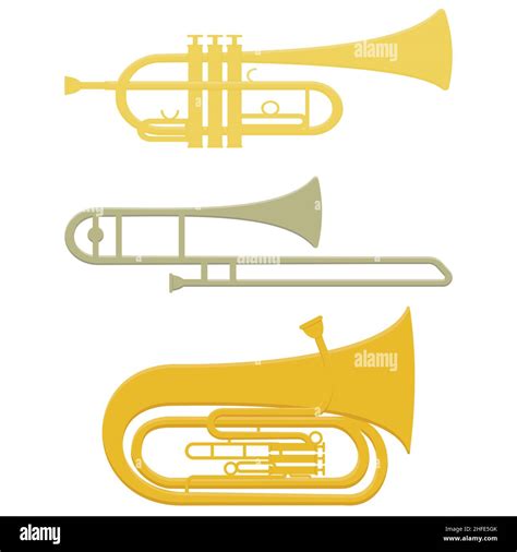 Set Of Musical Wind Instruments Trumpet Trombone Tuba Color Isolated