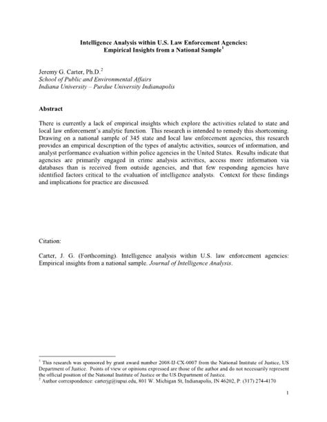 Intelligence Analysis Within Us Law Enforcement Agencies Empirical