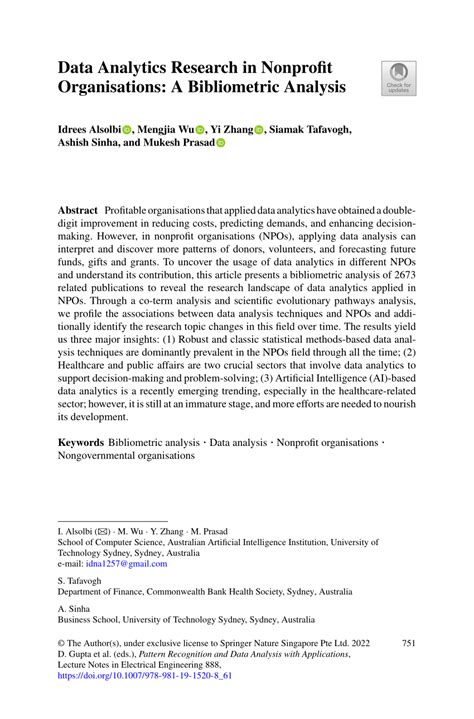 Pdf Data Analytics Research In Nonprofit Organisations A