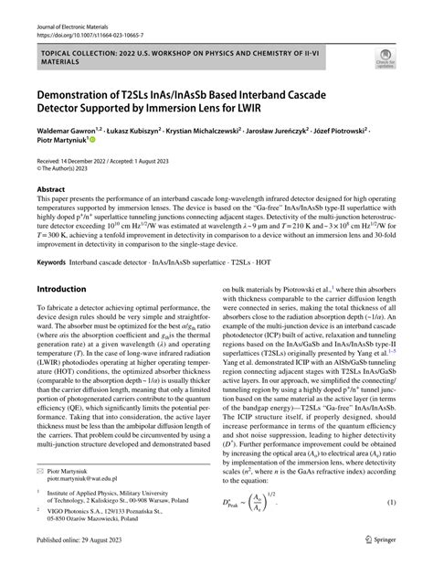 Pdf Demonstration Of T2sls Inasinassb Based Interband Cascade