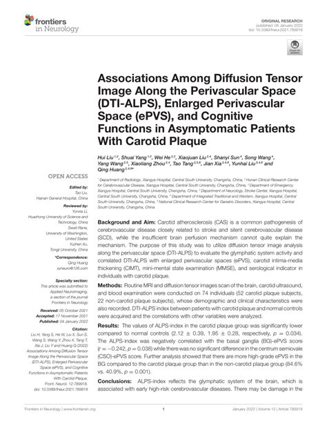 Pdf Associations Among Diffusion Tensor Image Along The Perivascular Space Dti Alps