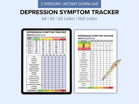 Depression Symptom Tracker Printable Mental Health Wellness Tracker And Lo Anxiety