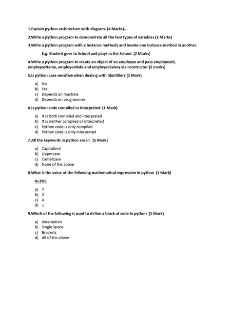 Python Test Paper Pdf Python Programming Language Method