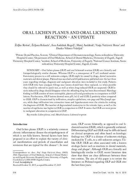 Pdf Oral Lichen Planus And Oral Lichenoid Reaction An Update