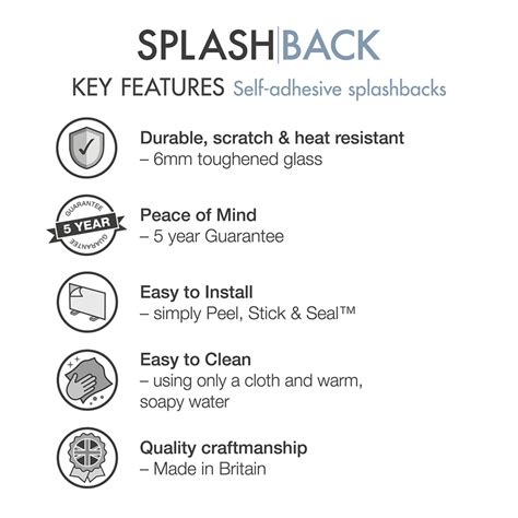 Splashback Platinum Self Adhesive Glass Splashback 600 X 750mm