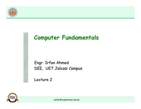Lecture 2 Computer Fundamental Notes Engr Irfan Ahmed Dee Uet