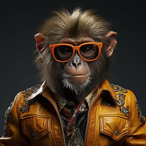 Premium Ai Image Monkey Wearing Glasses And Jacket