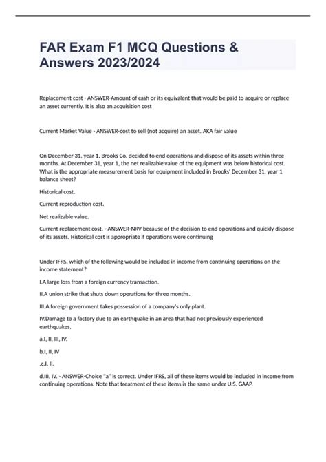 Far Exam F1 Mcq Questions And Answers 20232024 Far Stuvia Us