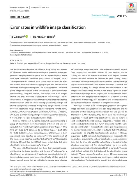 Pdf Error Rates In Wildlife Image Classification