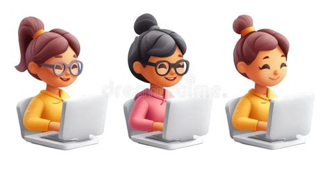 3d Icon Female Programmers Collaborating Typing Code On Laptops Representing Diversity And