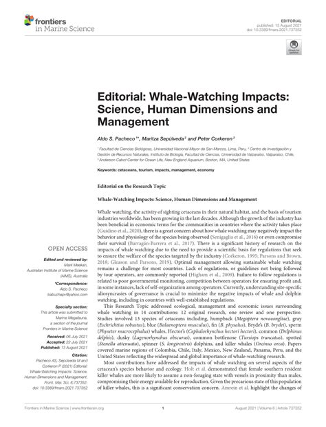 Pdf Editorial Whale Watching Impacts Science Human Dimensions And