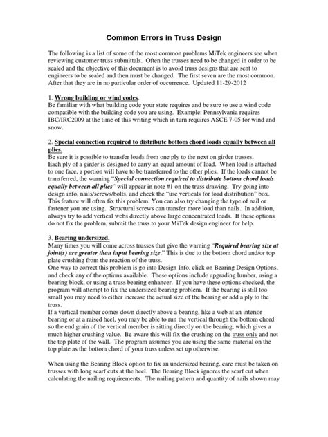 Common Errors In Truss Design Pdf Pdf Truss Framing Construction