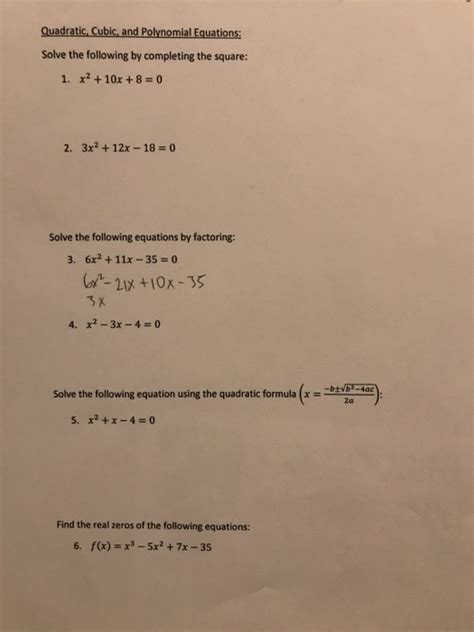 Solved Quadratic Cubic And Polynomial Equations Solve The Chegg