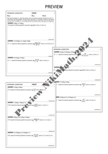 Expanding Logarithms Circuit 11 Challenging Problems Teaching