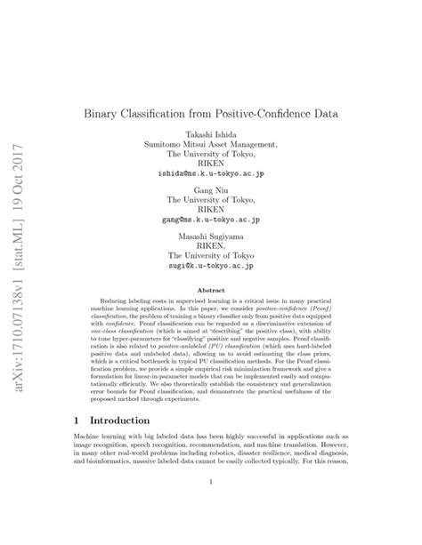 Binary Classification From Positive Confidence Data Deepai