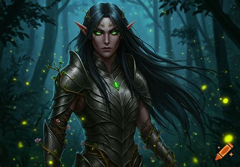Digital Painting Of A Beautiful Dark Haired Female Elf With Green Eyes